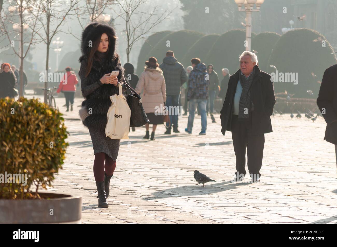 Timisoara, Romania - February 16, 2017: People walking on the street ...