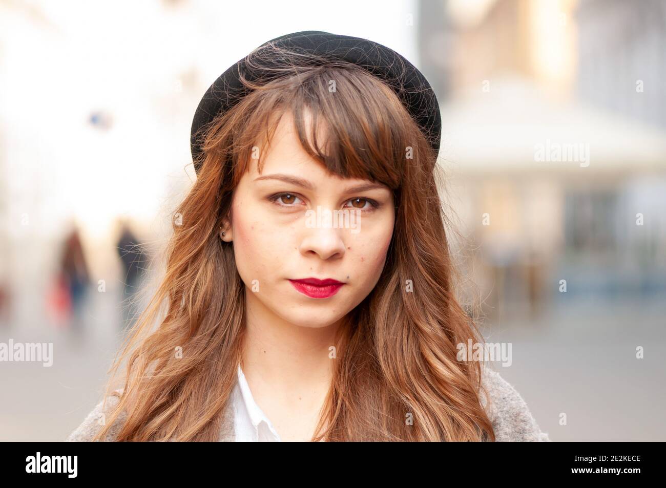 Timisoara, Romania - March 09, 2017: Portrait of a woman with a french ...