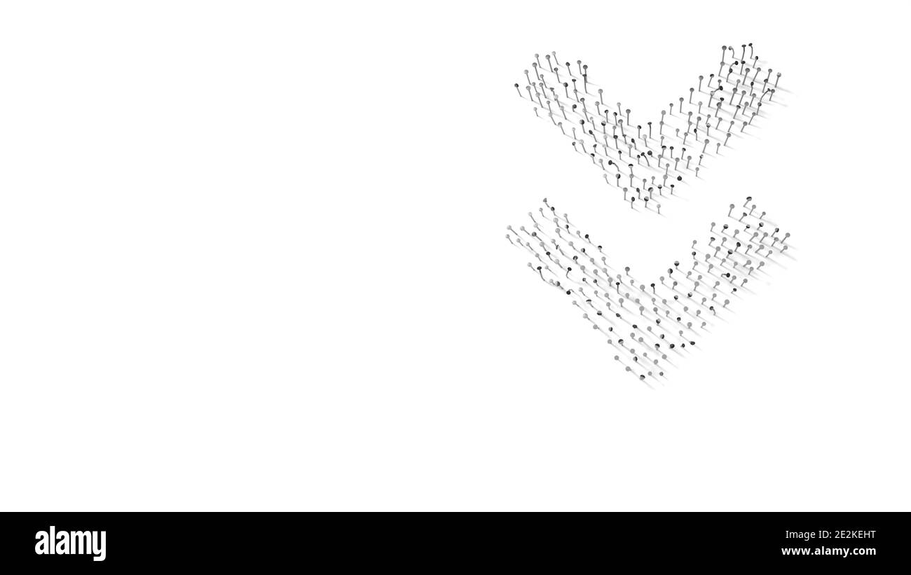 3d Rendering Thick Symbol Of Angle Double Arrow Down With Rounded