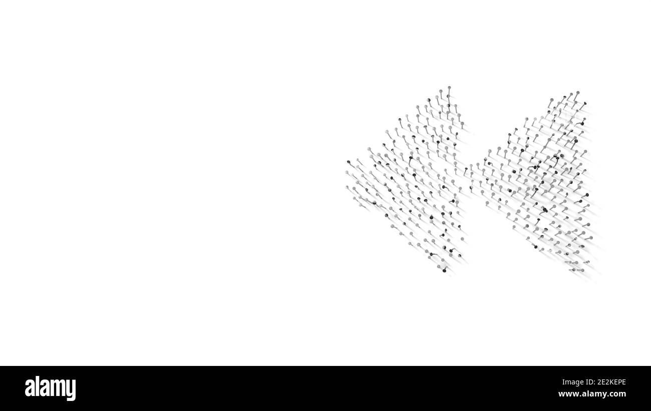 3d Rendering Symbol Of Double Fast Backward Left Triangle Rounded Arrows Wrapped In Gold Thermal