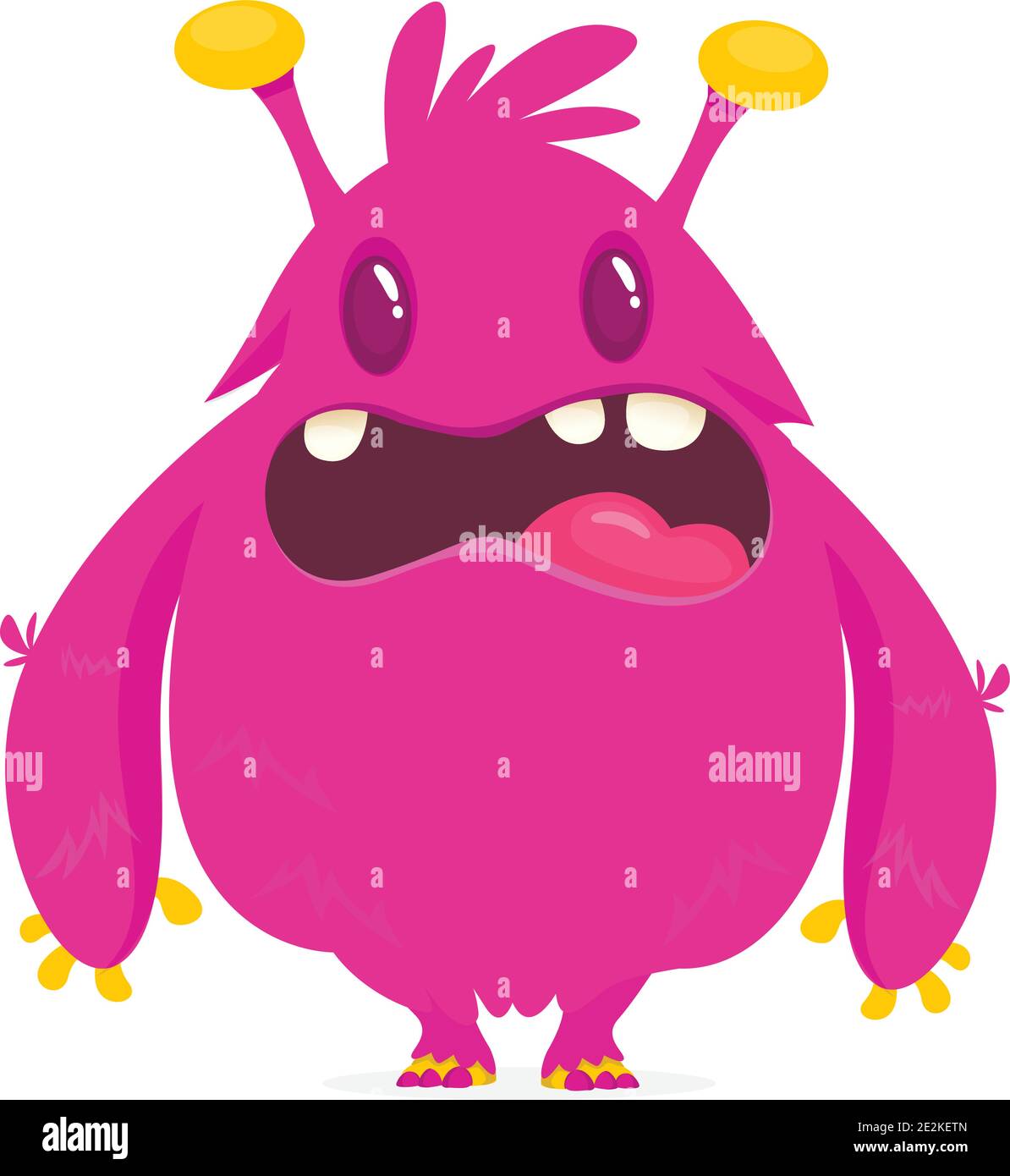 Scary pink cartoon monster yelling. Vector illustration Stock Vector ...