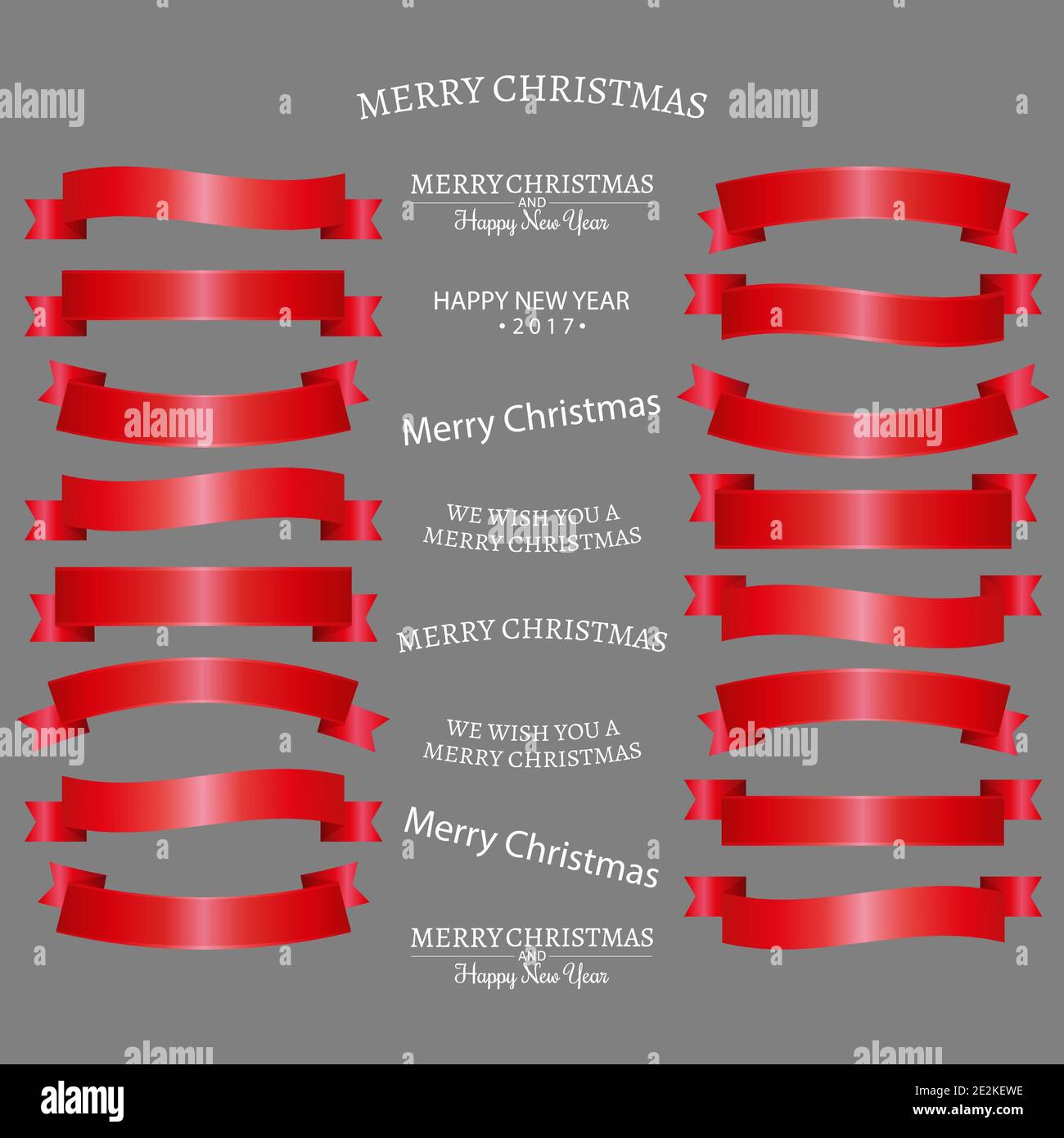 Ribbon vector icon set red color on white background. Set of 16 ribbons ...