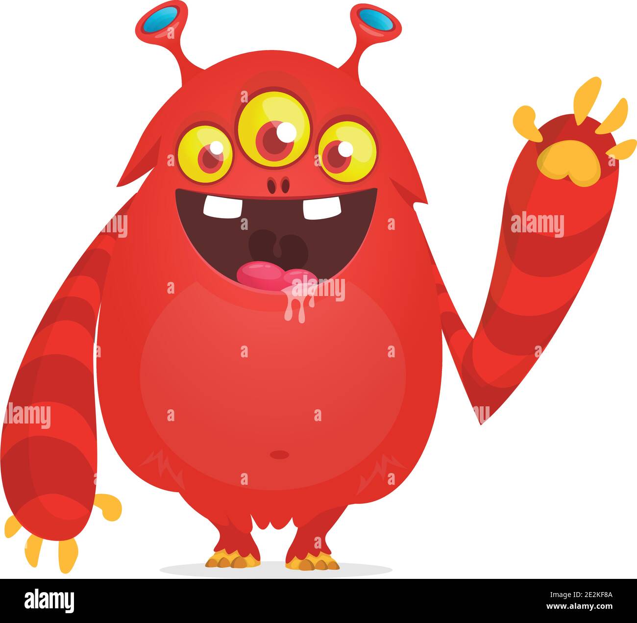 Happy cartoon red alien with three eyes. Vector illustration Stock ...