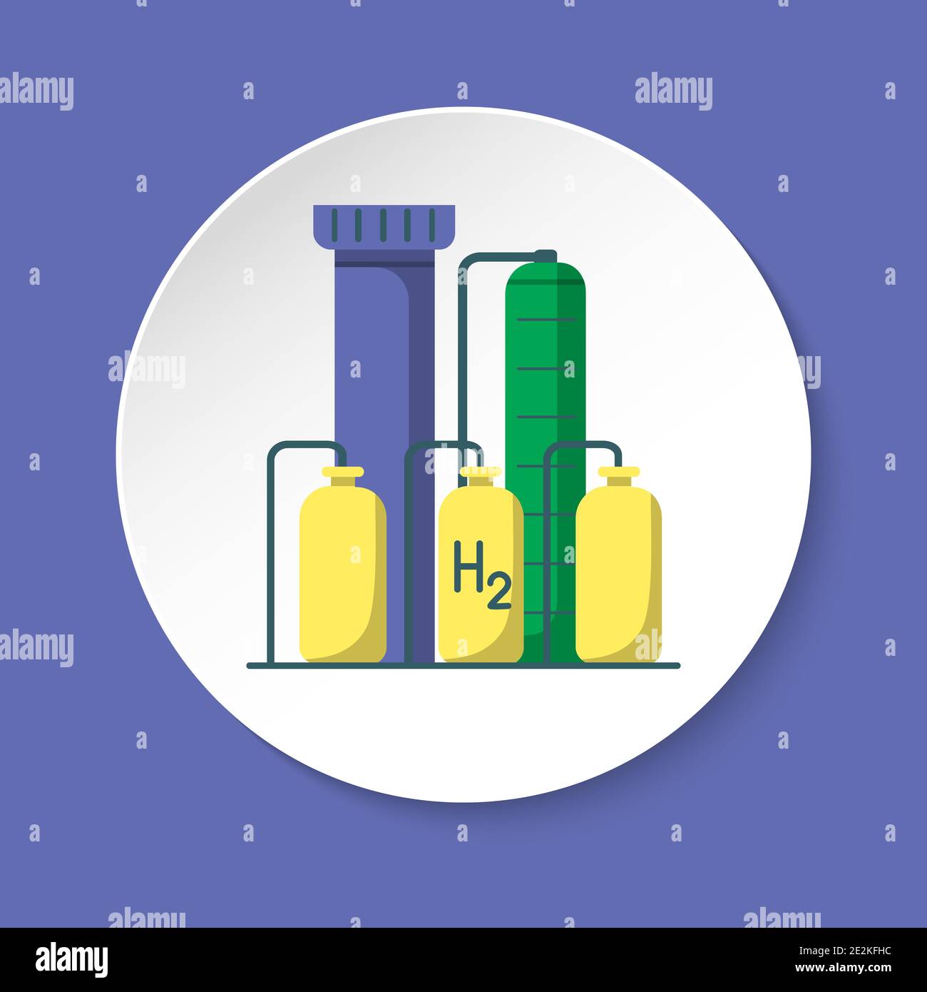 Hydrogen plant icon in flat style on round button. Renewable energy ...
