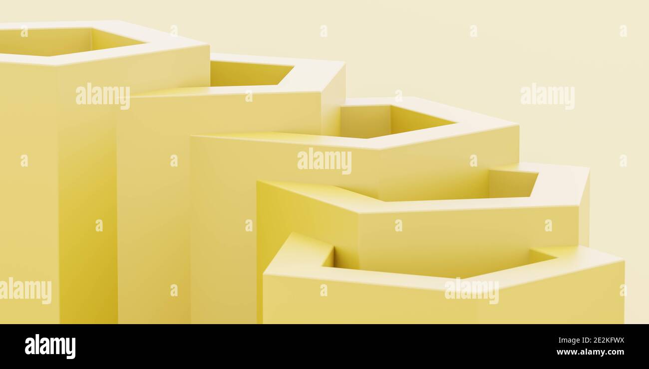 abstract yellow geometric shape pentagonal tube cylinder 3d render ...