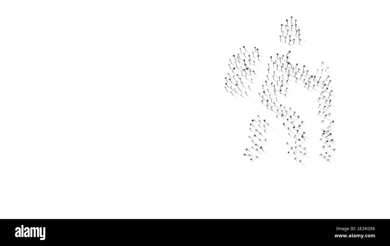 3d rendering symbol of hiking person wrapped in gold thermal foil plate ...