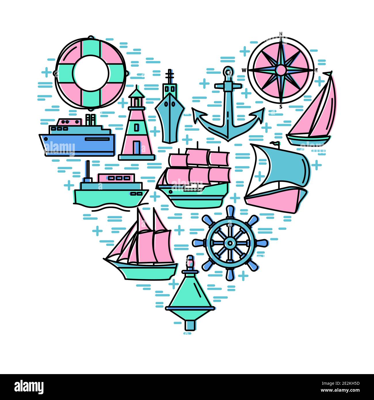 Sea adventure concept banner or poster template in line style with ...
