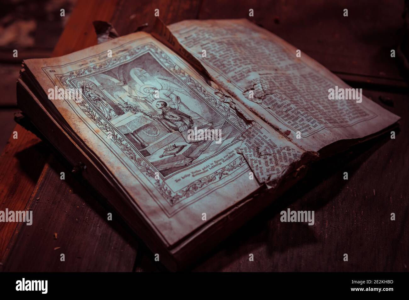 A holy book a bible in an abandoned building with natural decay Stock ...