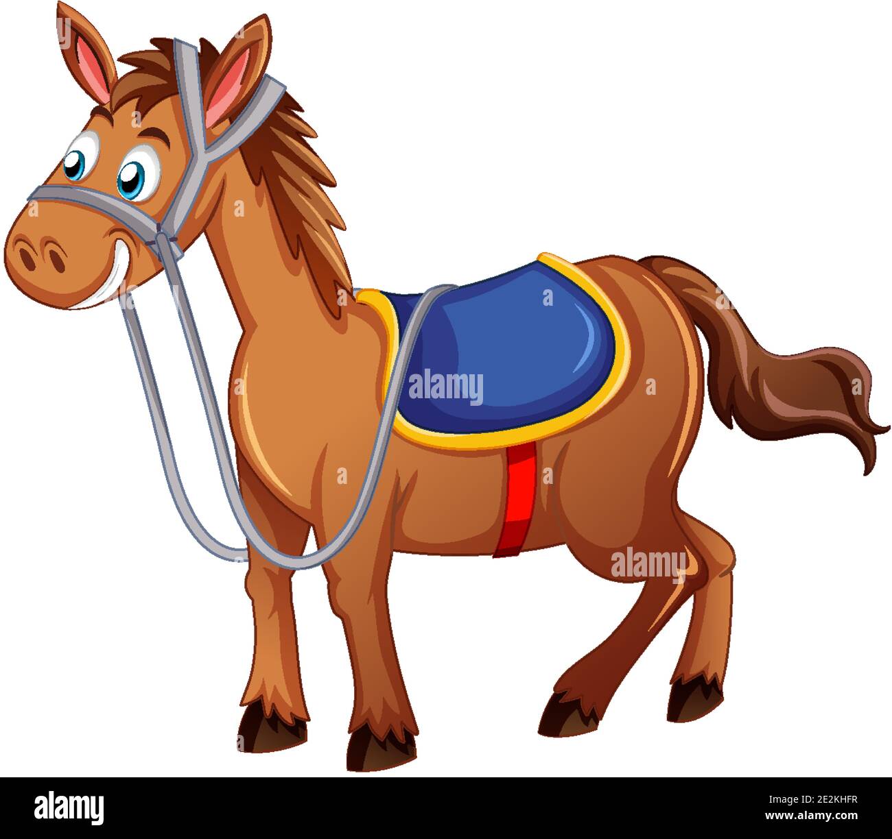 A horse with saddle cartoon character on white background illustration ...