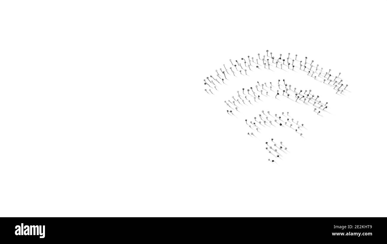 3d rendering of nails in shape of symbol of Wi-Fi signal with signal ...
