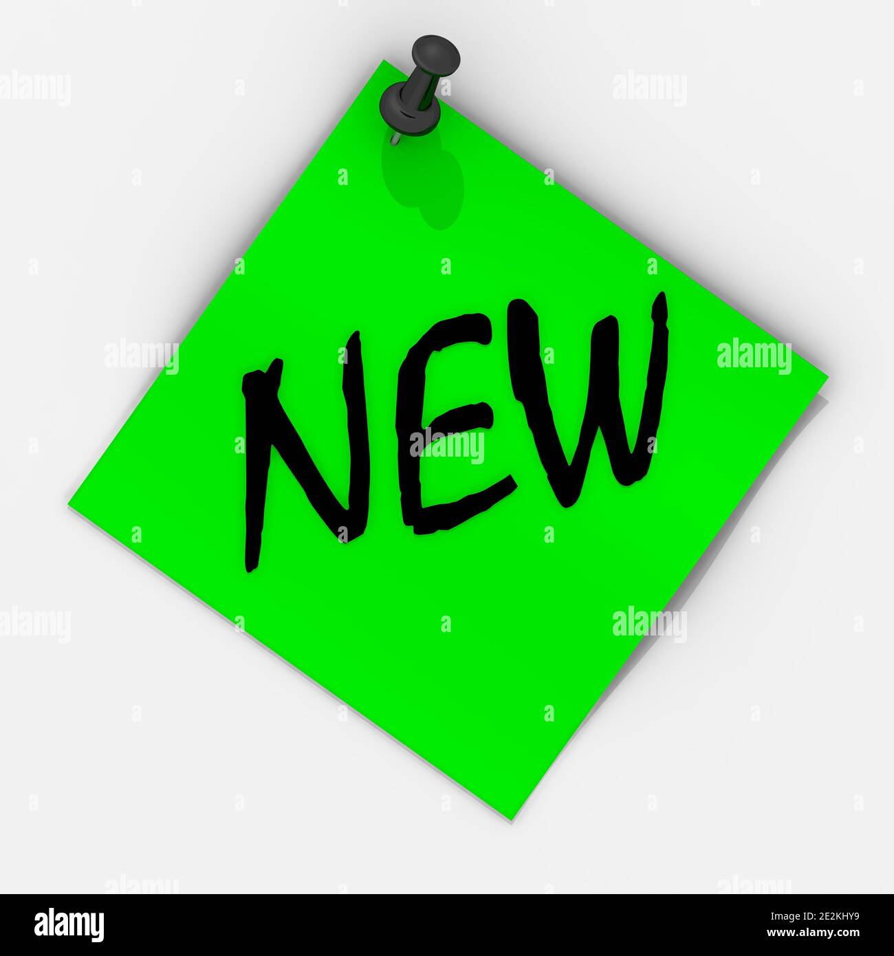 New. Note paper with pushpin. Green sheet for notes fastened on a white ...