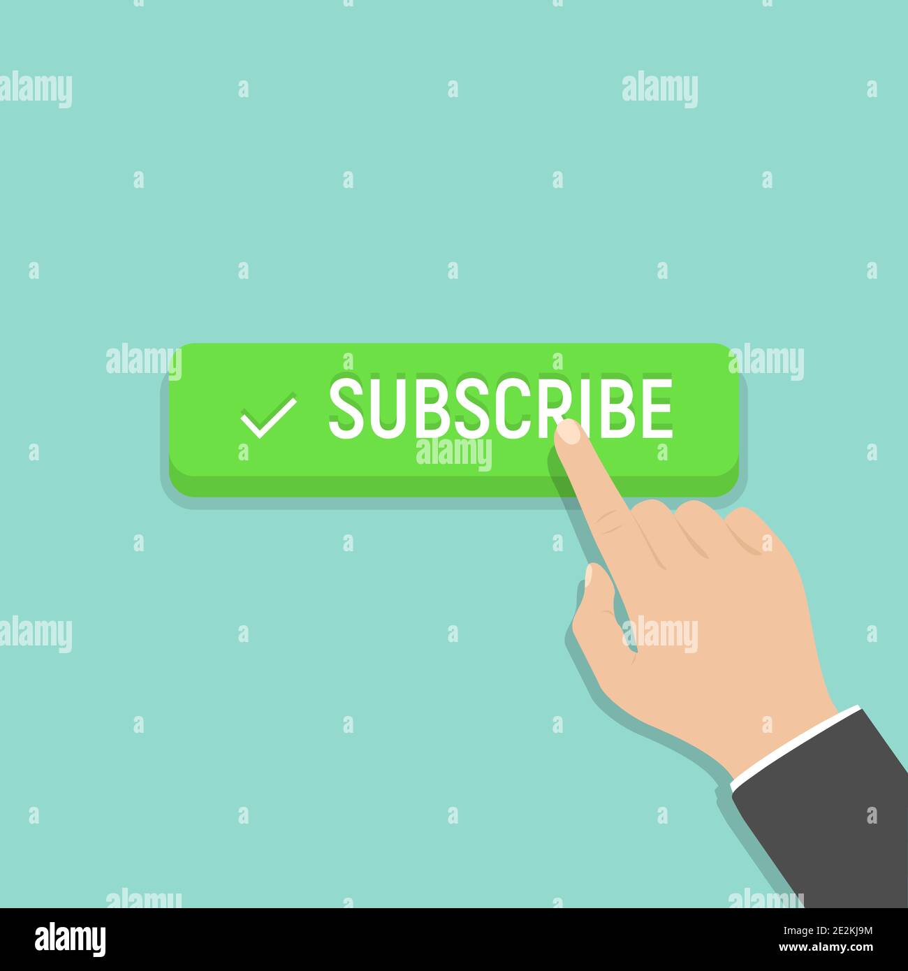 Subscribe button with businessman hand in flat design Stock Vector ...