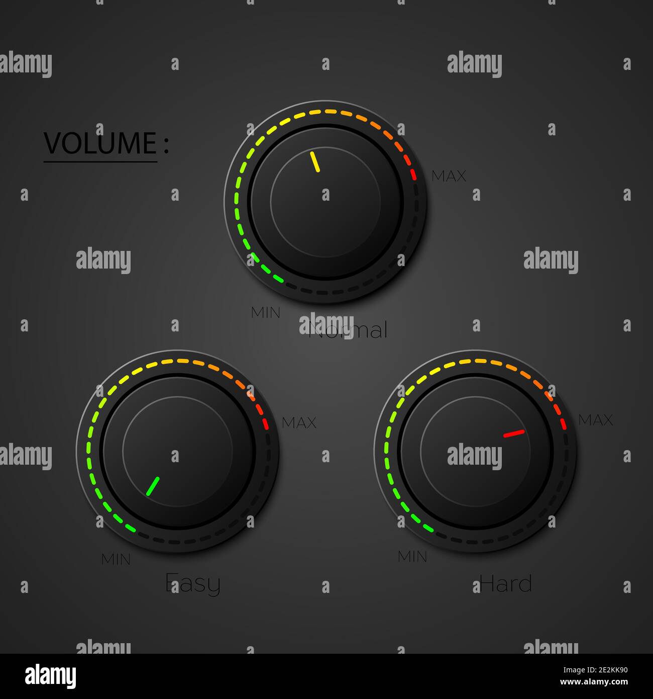 Set Realistic music button, volume knob with realistic designed shadow ...