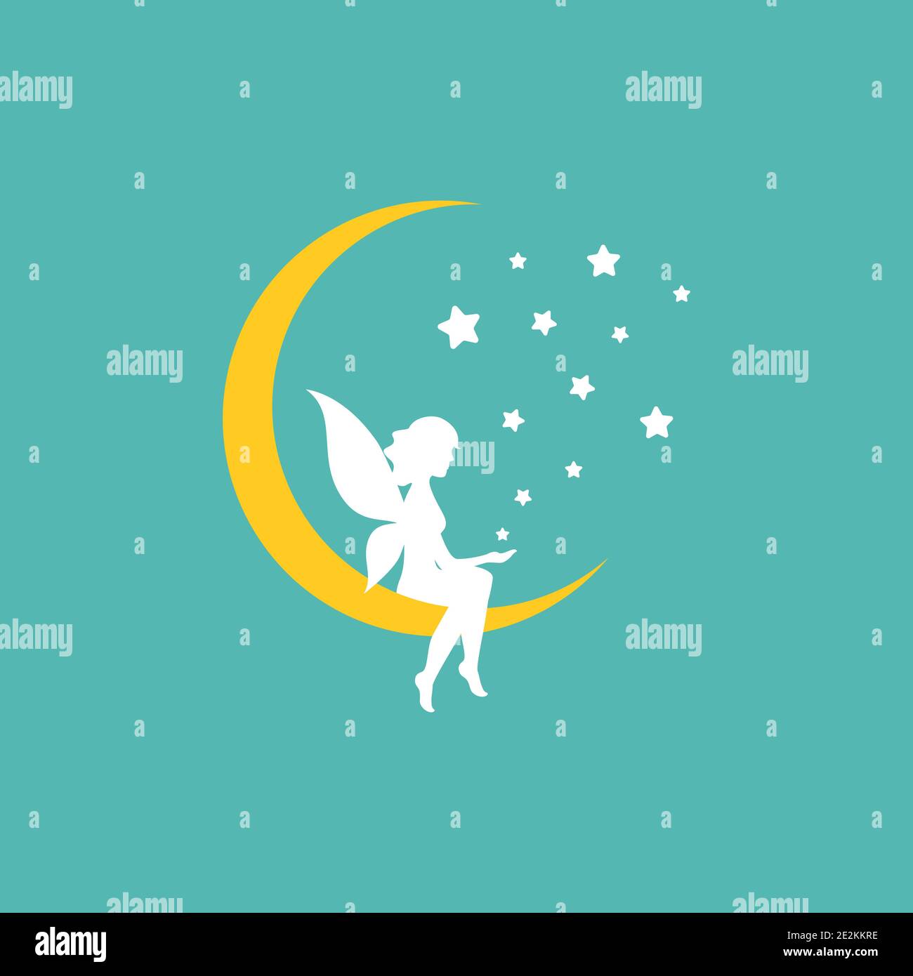 Yellow Half Moon And White Stars And Fairy Magic Fantasy Isolated On