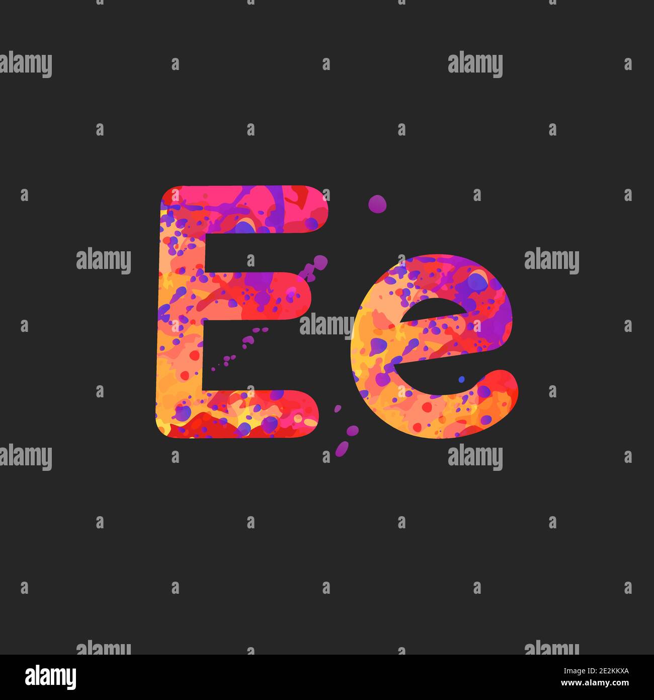 Letters E uppercase and lowercase with effect of liquid spots of paint ...