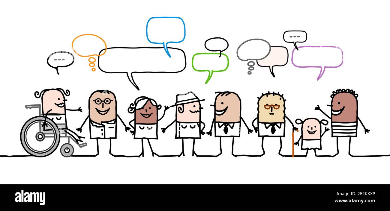 Hand drawn Cartoon mixed diversity people and social network Stock ...