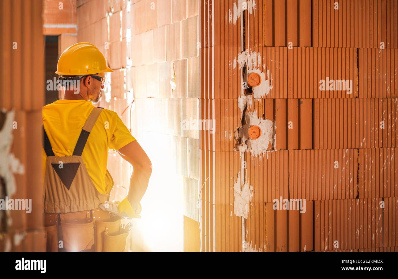 Industrial Theme. Caucasian Construction Worker in His 40s Wearing ...