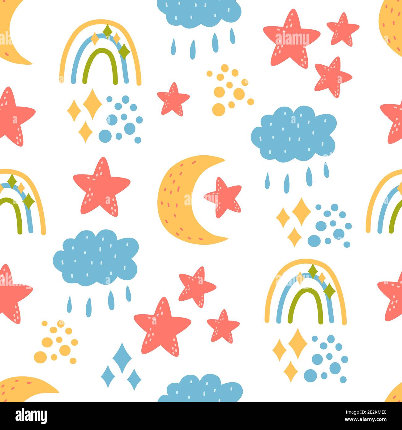 Seamless Pattern Rainbow Moon Clouds Stars Stock Vector Image