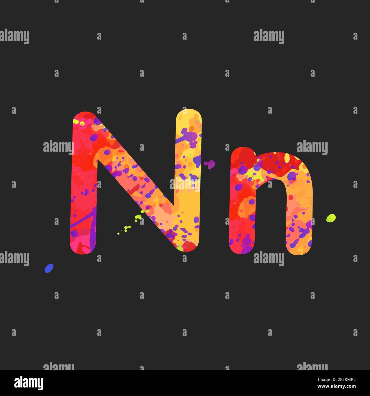 Letters N uppercase and lowercase with effect of liquid spots of paint ...