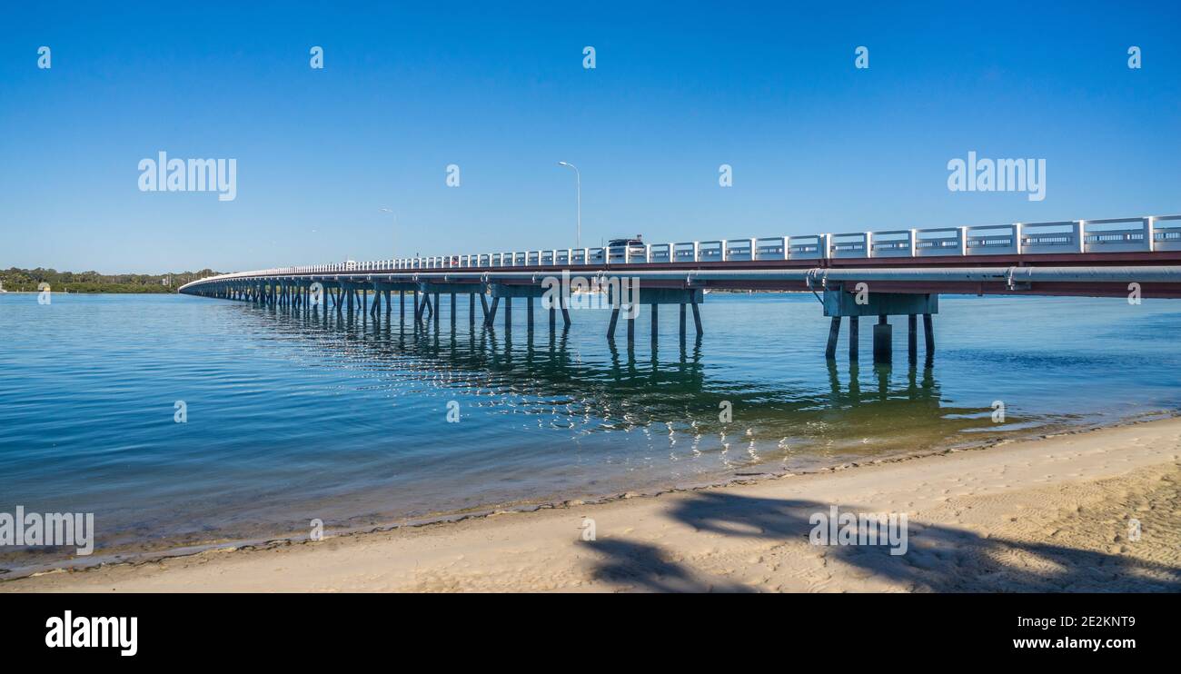 view of Bribie Island Bridge across the Pumicestone Passage from the ...
