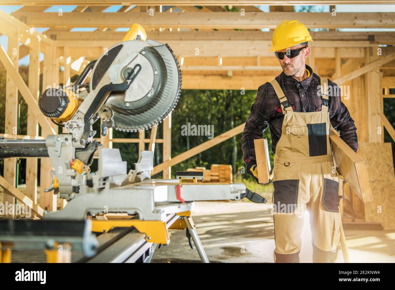 Wood Skeleton Construction Worker Moving Planks Around and Heavy Duty ...