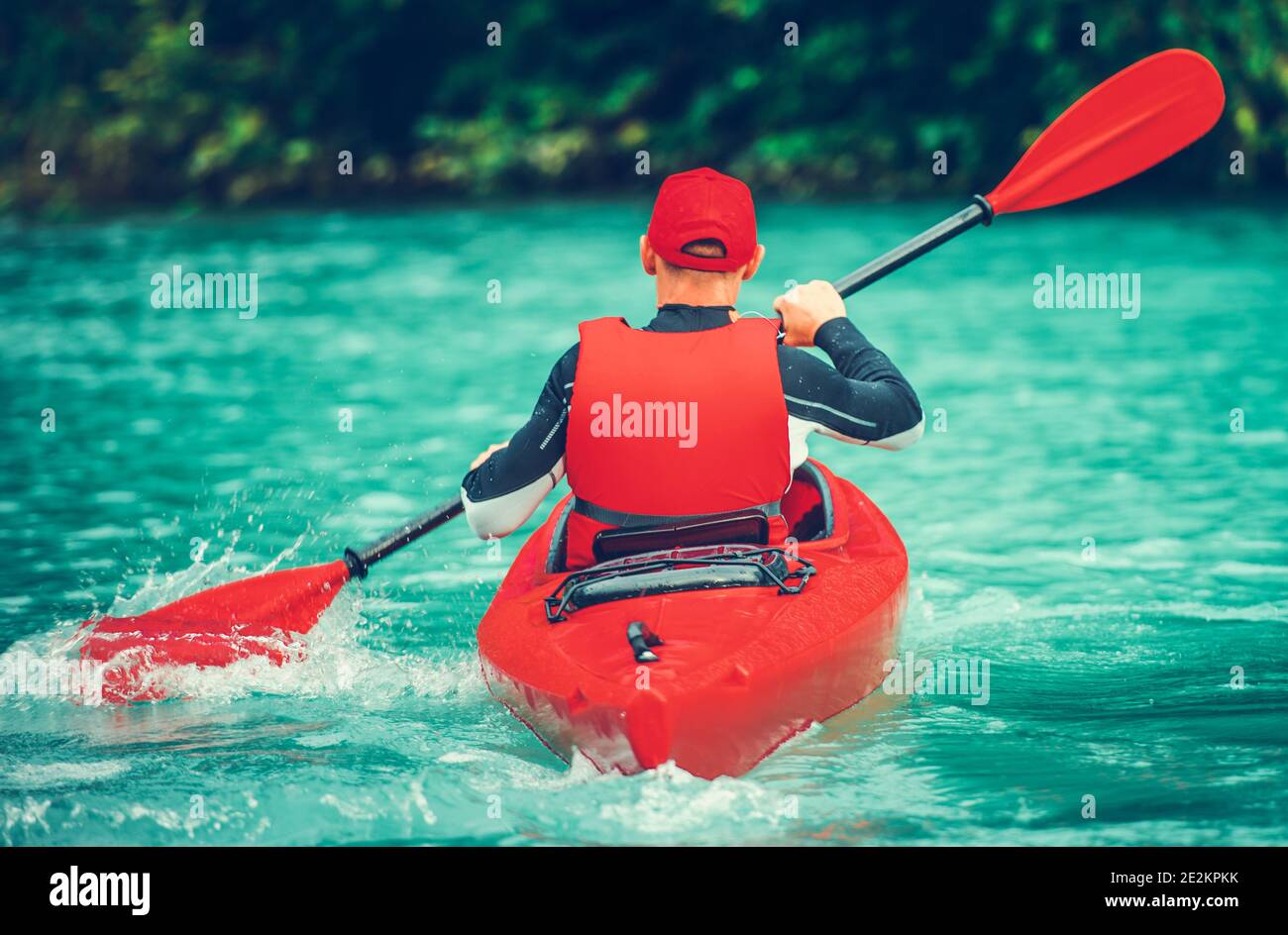Caucasian Kayaker on the Scenic Glacial Lake Trip. Turquoise Water ...