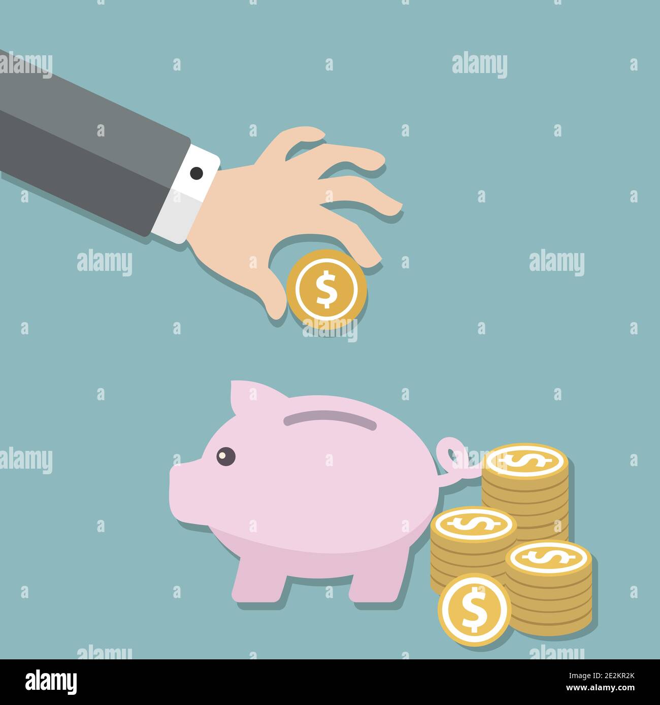 Money saving concept. Vector illustration in flat style design. Piggy ...