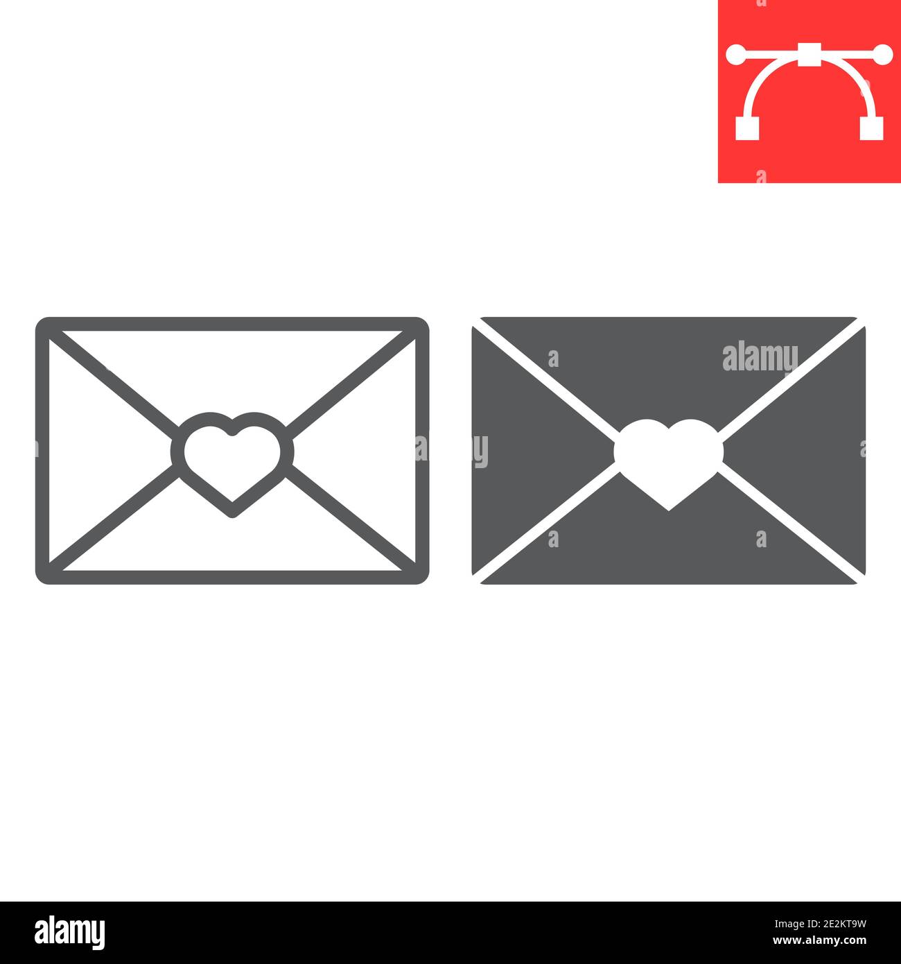 Love letter line and glyph icon, valentines day and postcard, letter ...