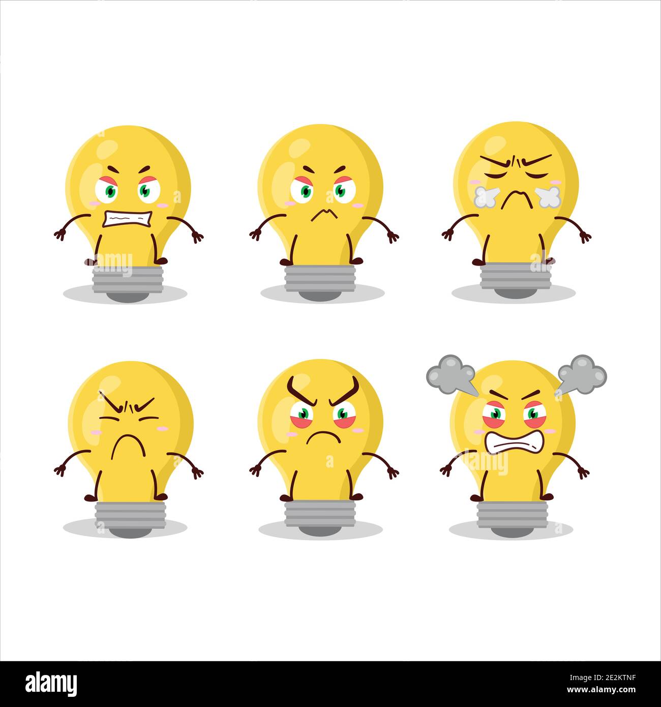 Bulb lamp cartoon character with various angry expressions. Vector ...