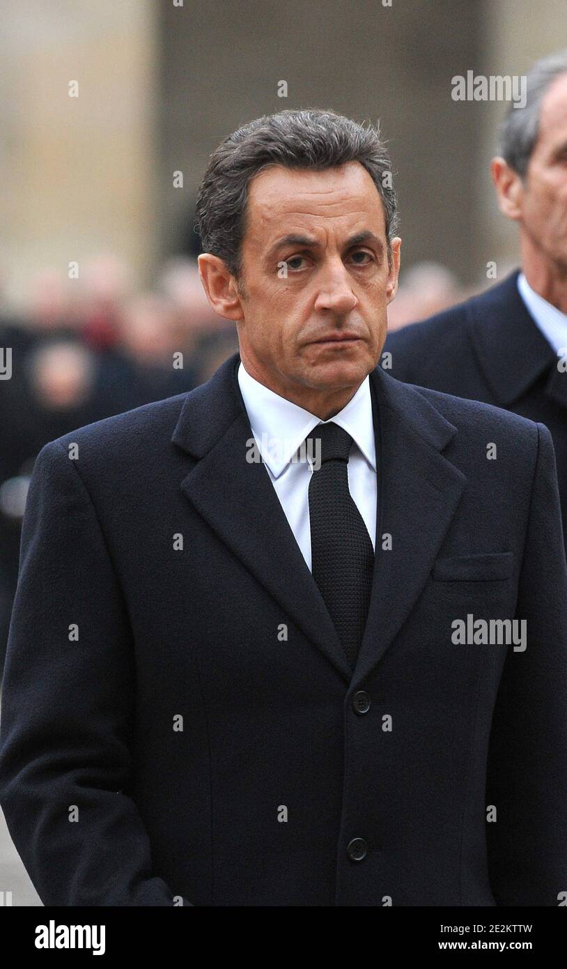French President Nicolas Sarkozy and Hubert Falco attending the funeral ...