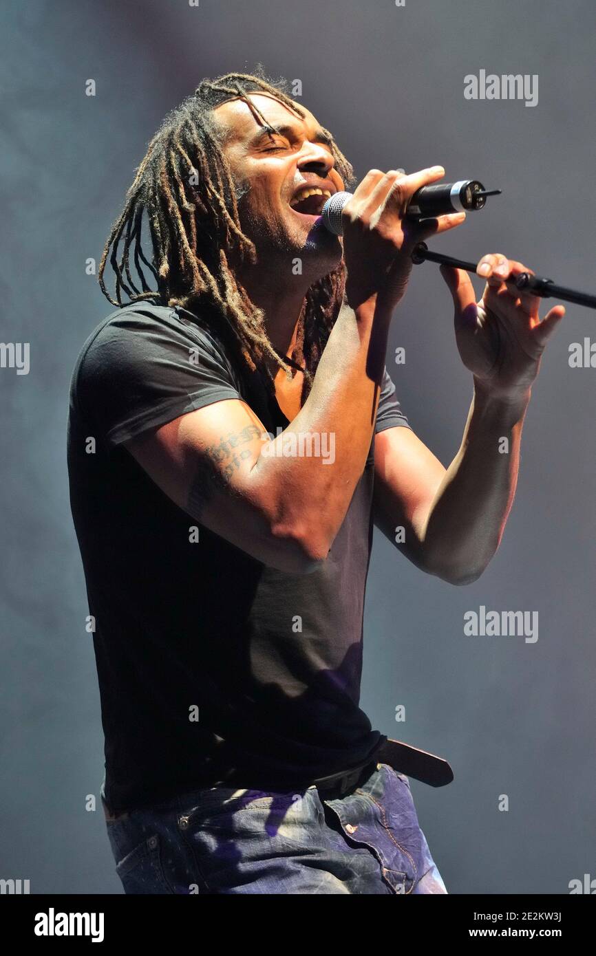 Yannick Noah performing during the concert for the 15th anniversary of ...