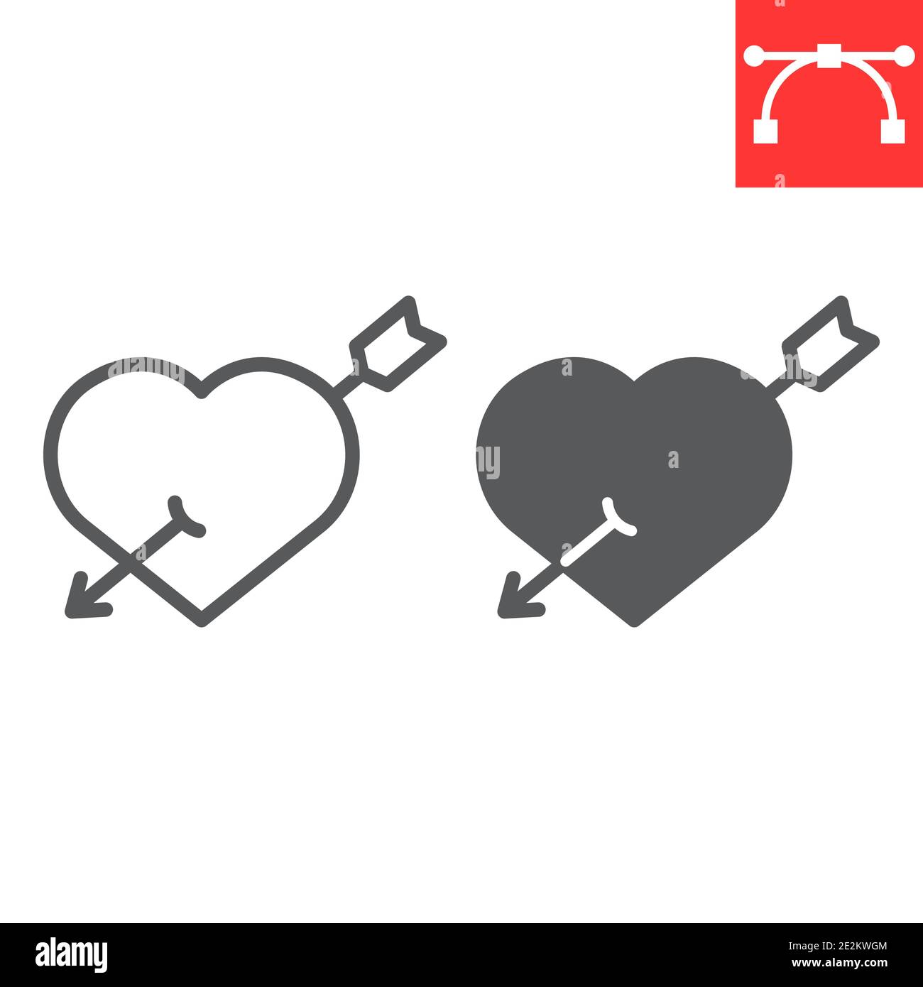 Pierced heart with arrow line and glyph icon, valentines day and love ...