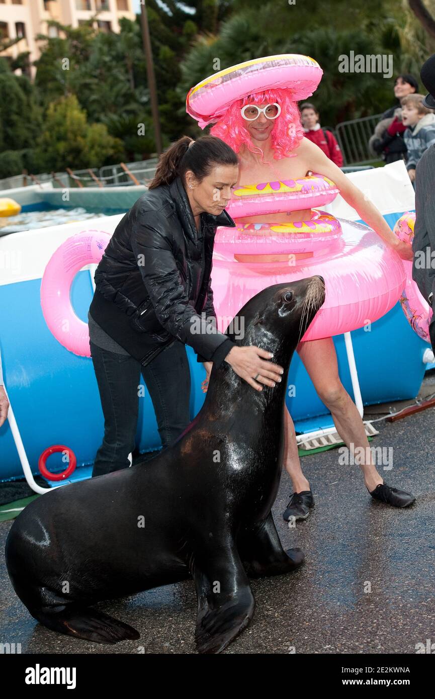 Princess Stephanie of Monaco poses with sea lion of The Duss Family and ...
