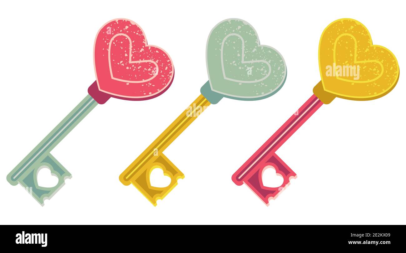 Valentines Day theme Set of keys with heart shape isolated on white ...