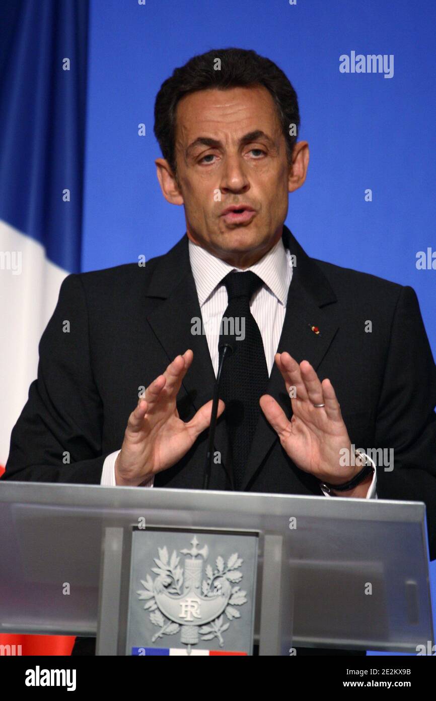 French President Nicolas Sarkozy delivers a speech during a New Year ...