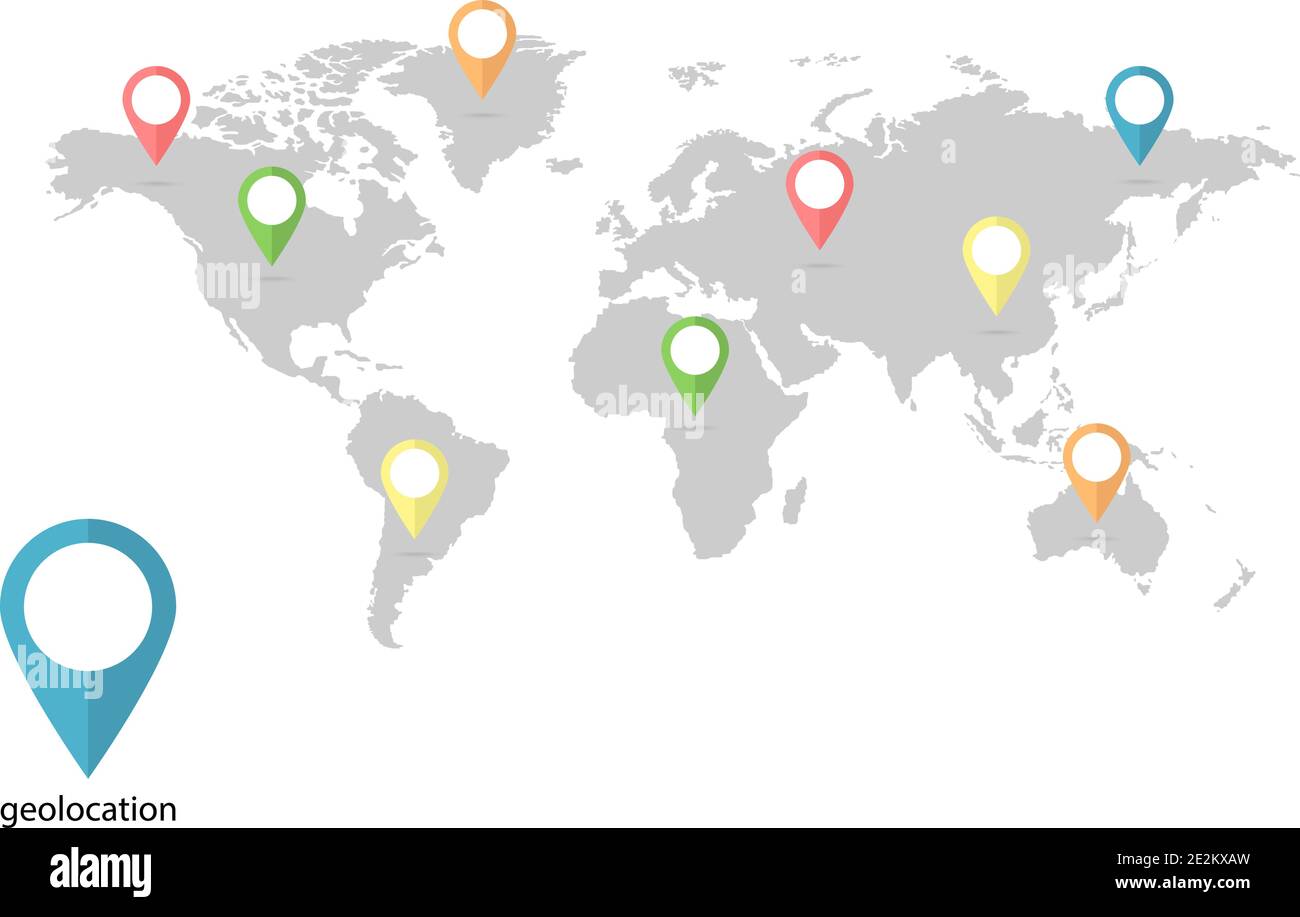 World map with geolocation on blank background Stock Vector Image & Art ...