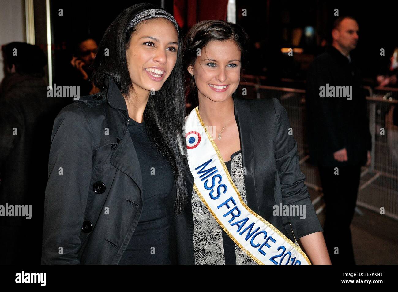 Chloe Mortaud and Miss France 2010, Malika Menard arriving at the ...