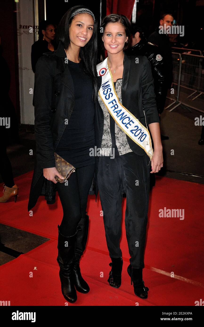 Chloe Mortaud and Miss France 2010, Malika Menard arriving at the ...