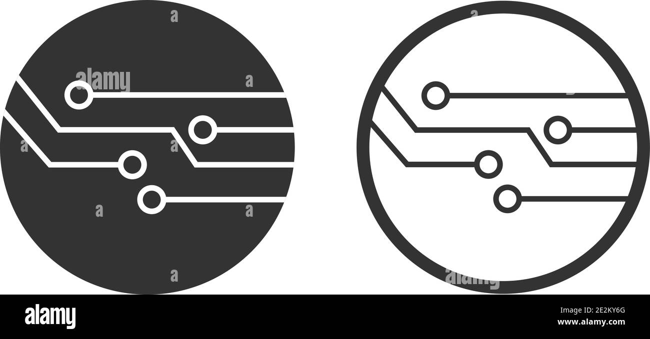 Circuit board icons in flat style, scheme circles. Set Circuit board ...
