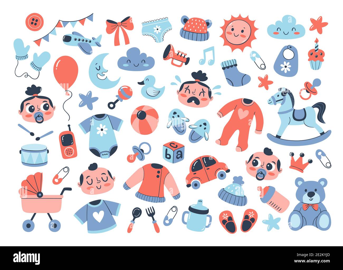 Cute baby and newborn elements isolated on white background. Cartoon ...