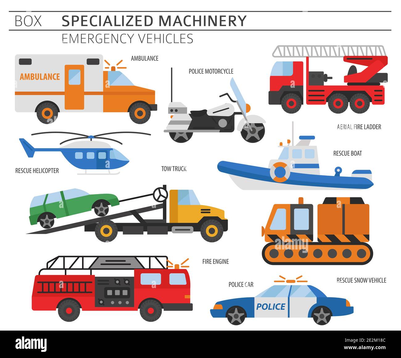Specialized machines, emergency vehicles colour vector icon set ...