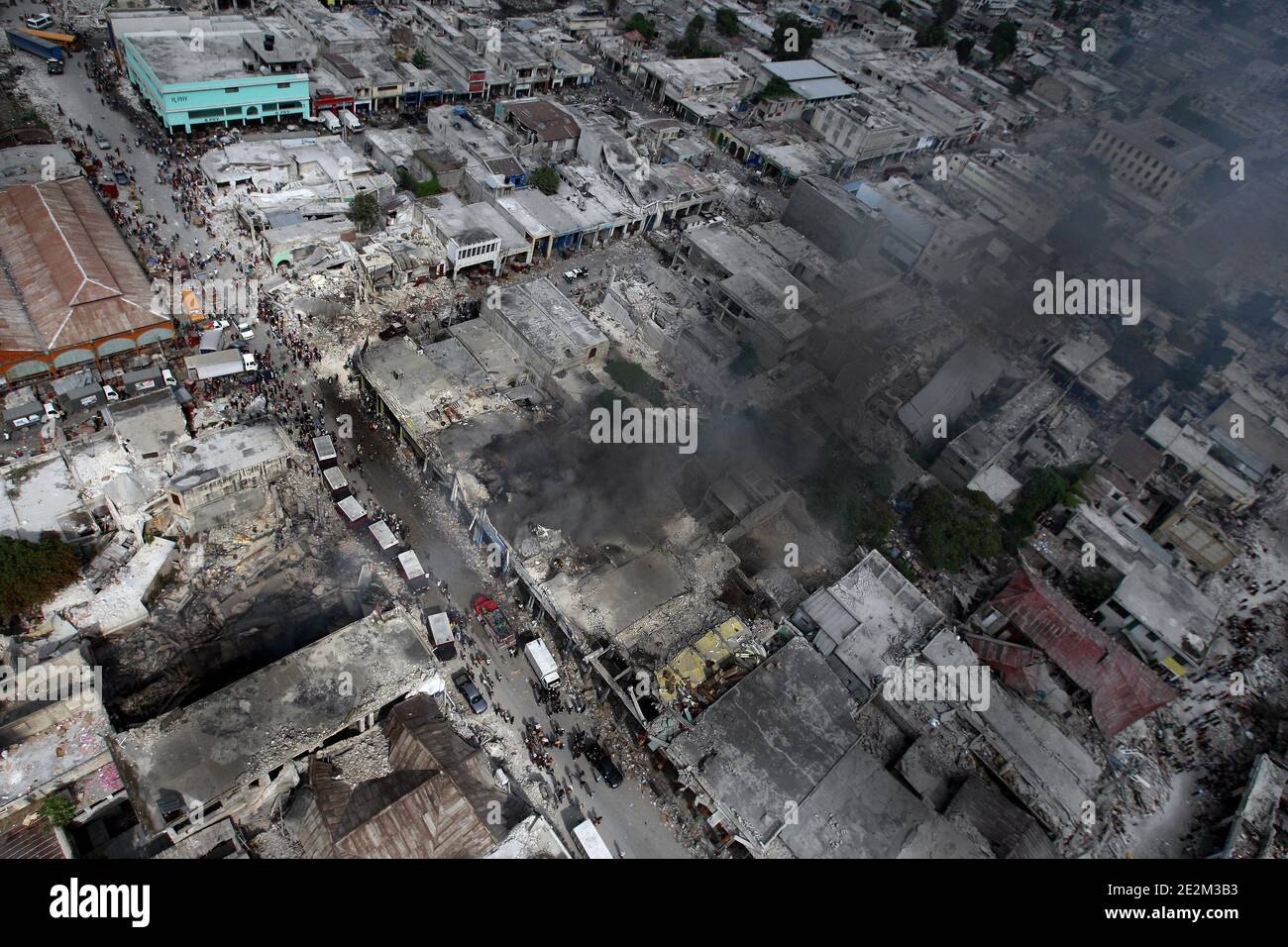 Port-au-Prince, Haiti, January 19, 2010. Aerial view showing the damage ...