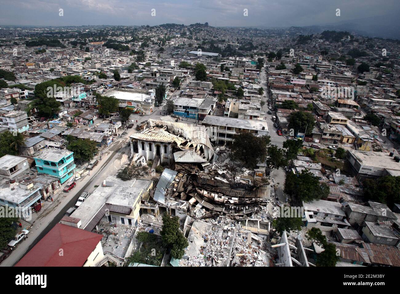 Port-au-Prince, Haiti, January 19, 2010. Aerial view showing the damage ...