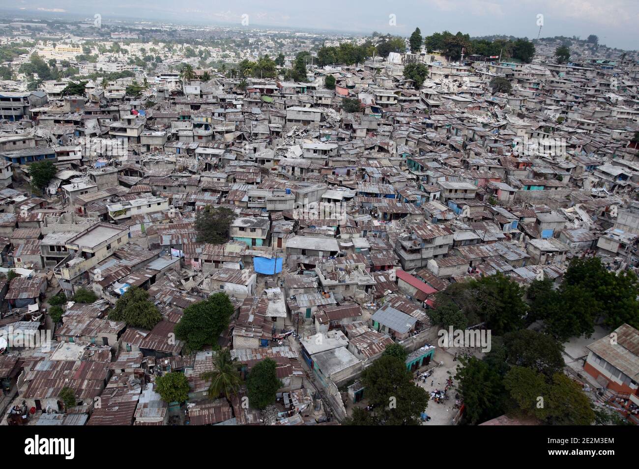 Port-au-Prince, Haiti, January 19, 2010. Aerial view showing the damage ...