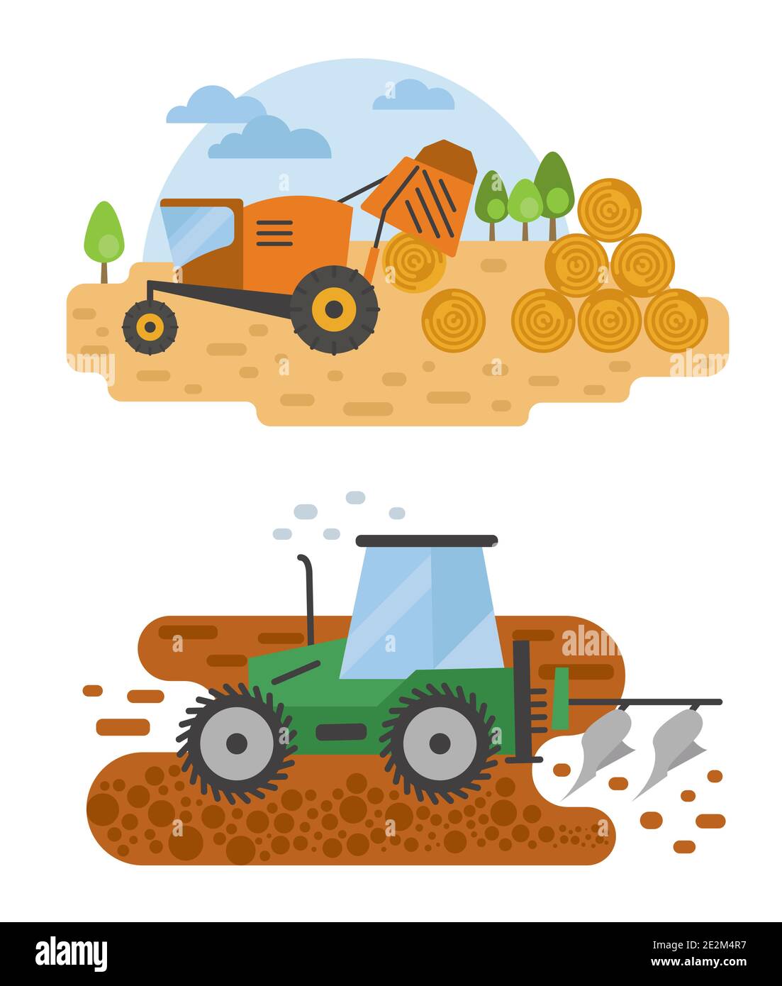 Agricultural machinery vector icon set isolated on white scene. Farming ...