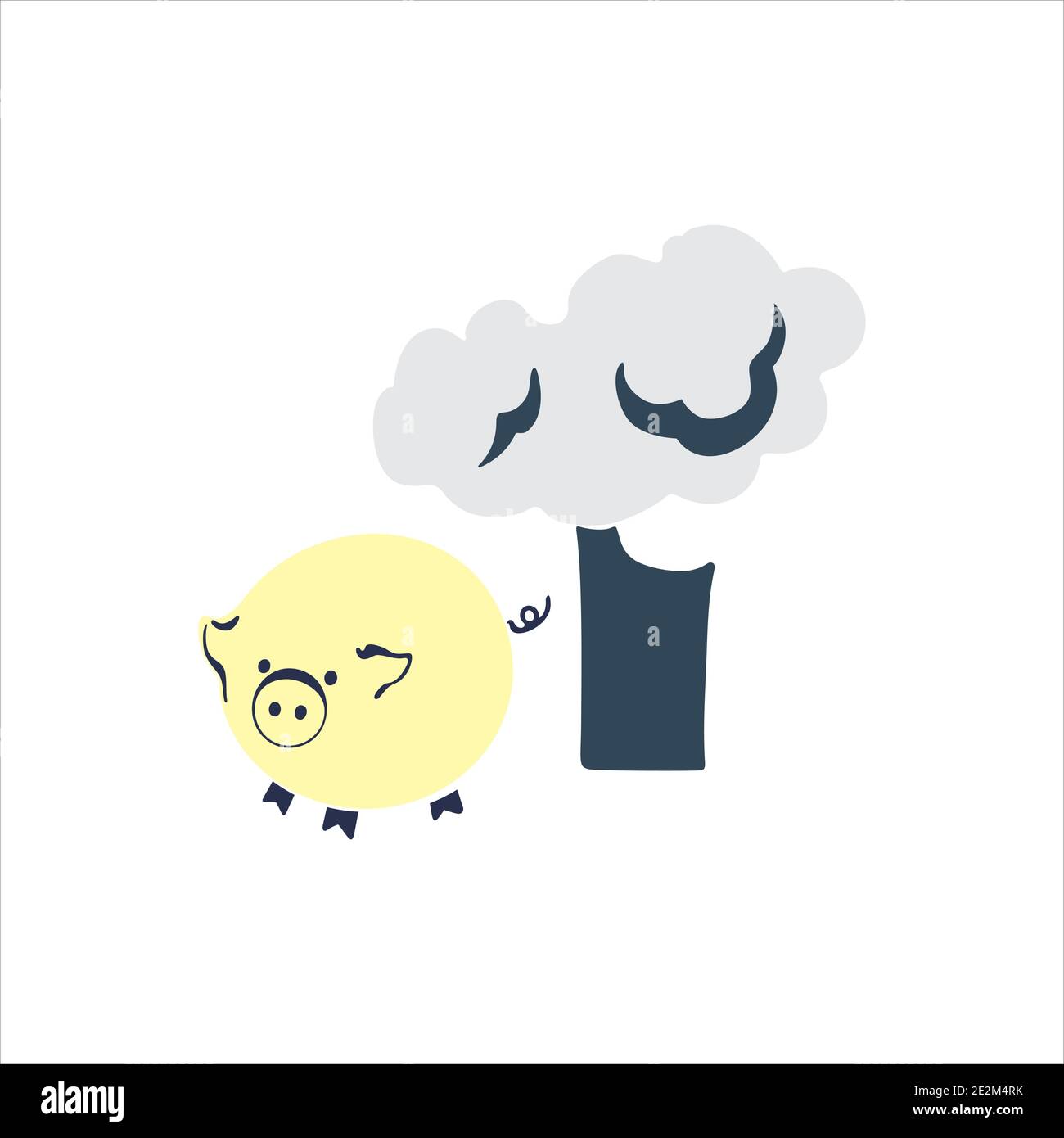 Cute round pig standing near a tree Stock Vector Image & Art - Alamy