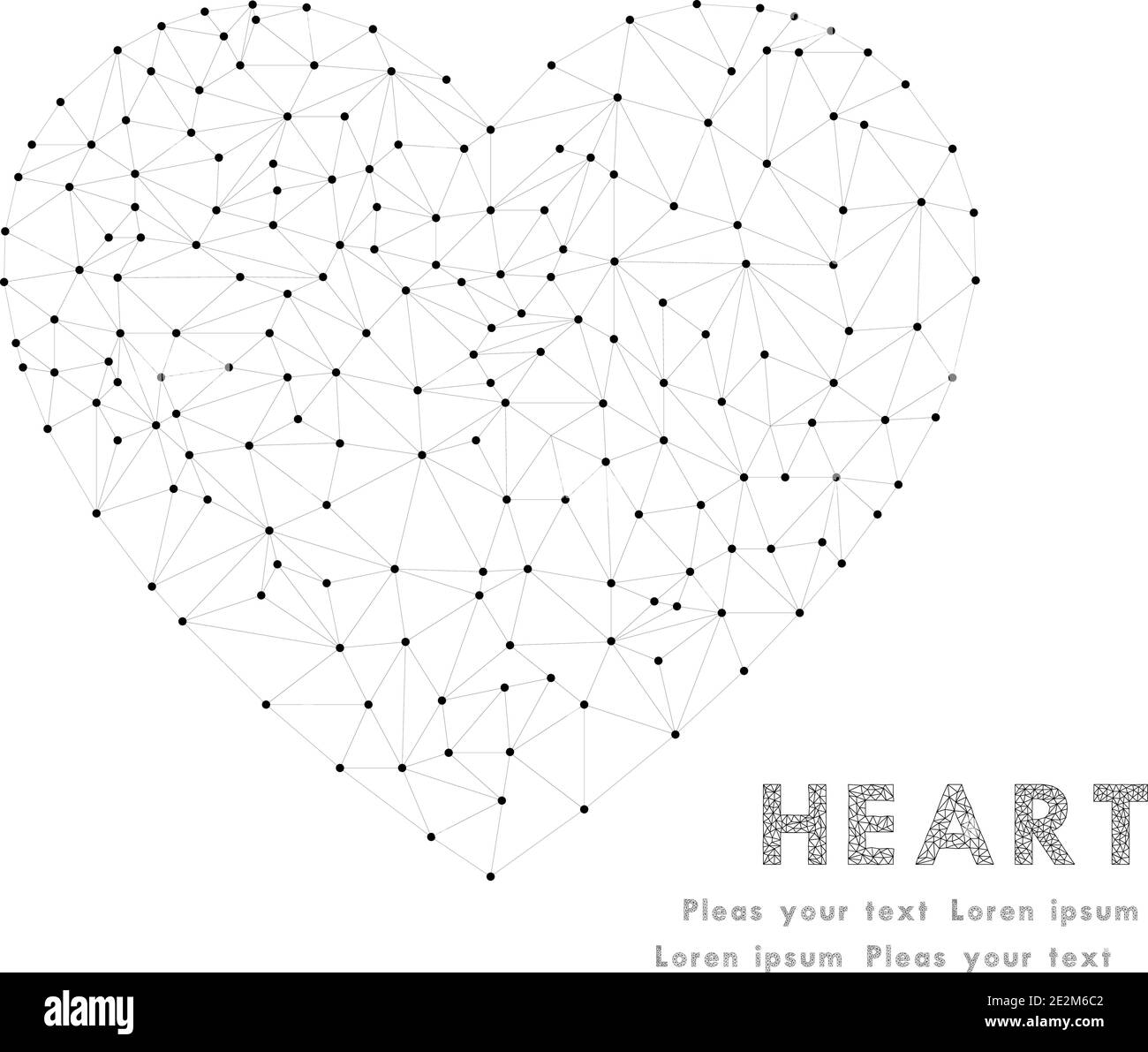 Network heart. Polygonal element. Love symbol collected of dots and ...