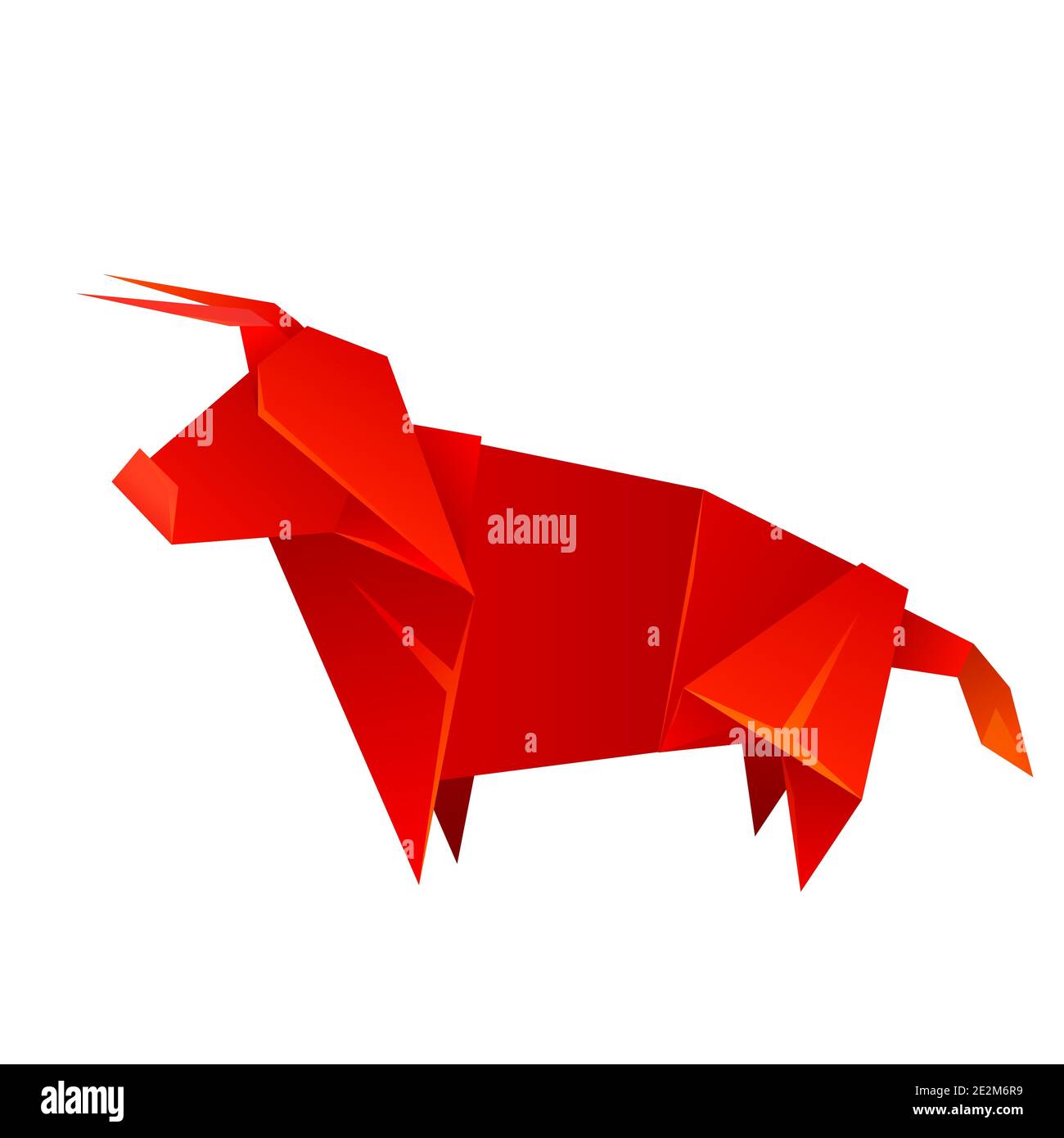 Red origami bull made of paper. The symbol of the Eastern New Year ...