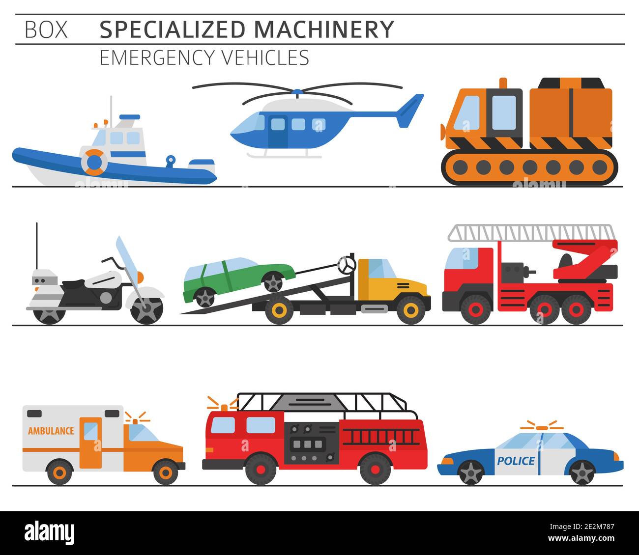 Specialized machines, emergency vehicles colour vector icon set ...