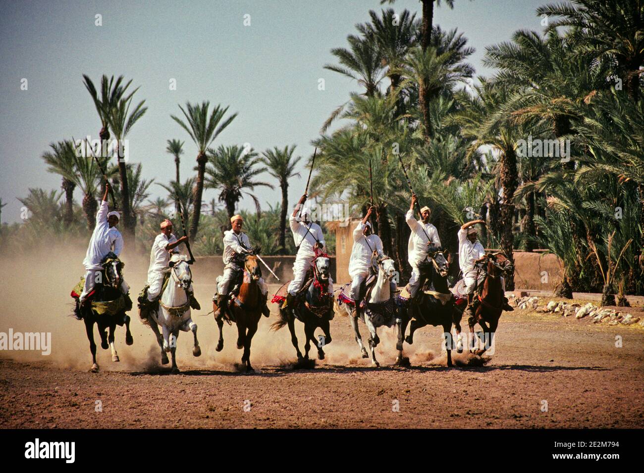 1990s THE FANTASIA CHARGE OF HORSE MOUNTED BERBER WARRIORS MARRAKECH MOROCCO - 107585 KRU001 ...